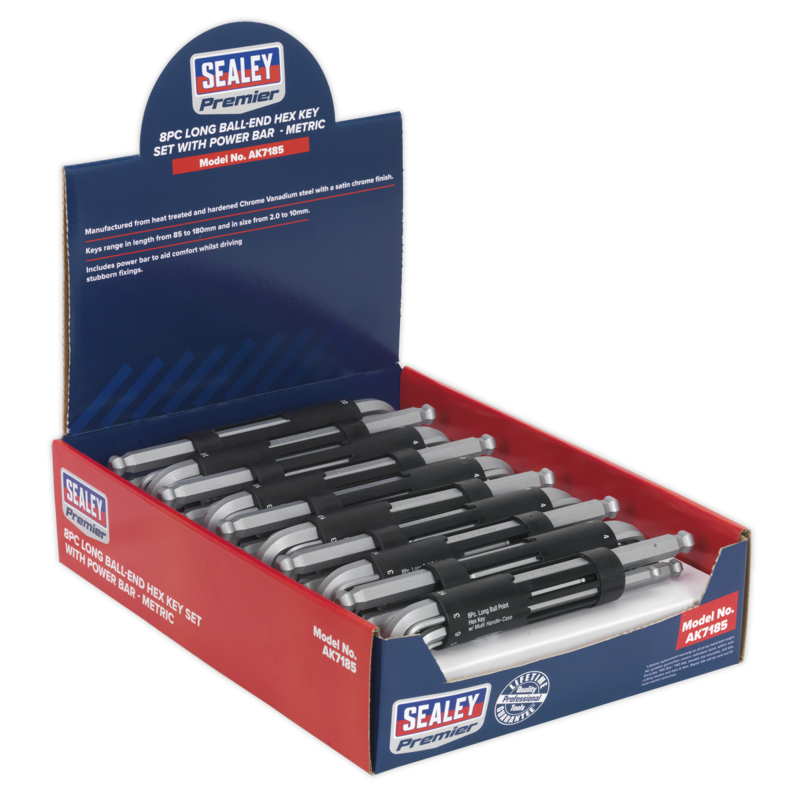 Ball-End Hex Key Set with Power Bar 8pc Long Display Box of 10 ...
